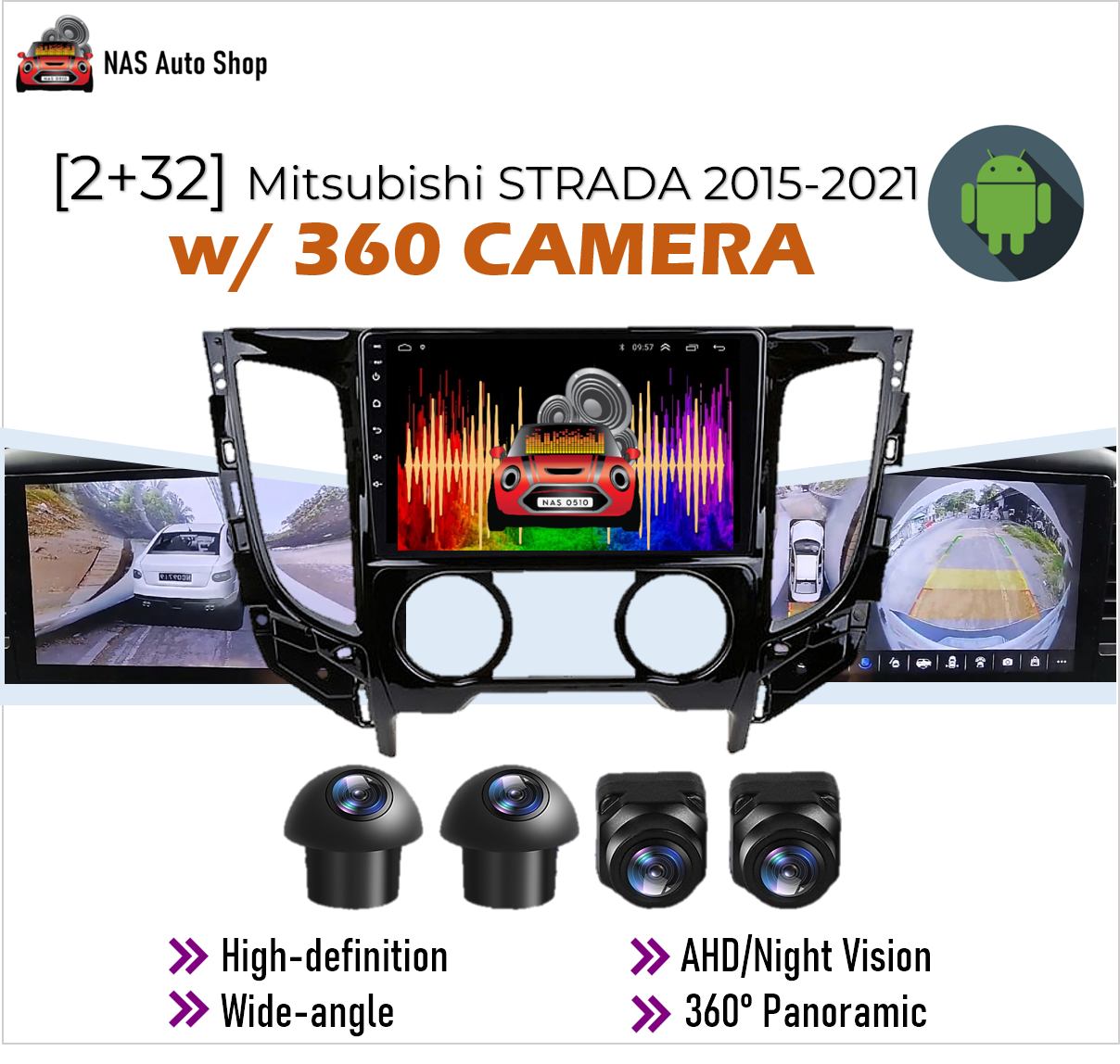 "[𝟮+𝟯𝟮] 9'' Inch 360° Bird View Panorama Camera Android Head Unit for ...