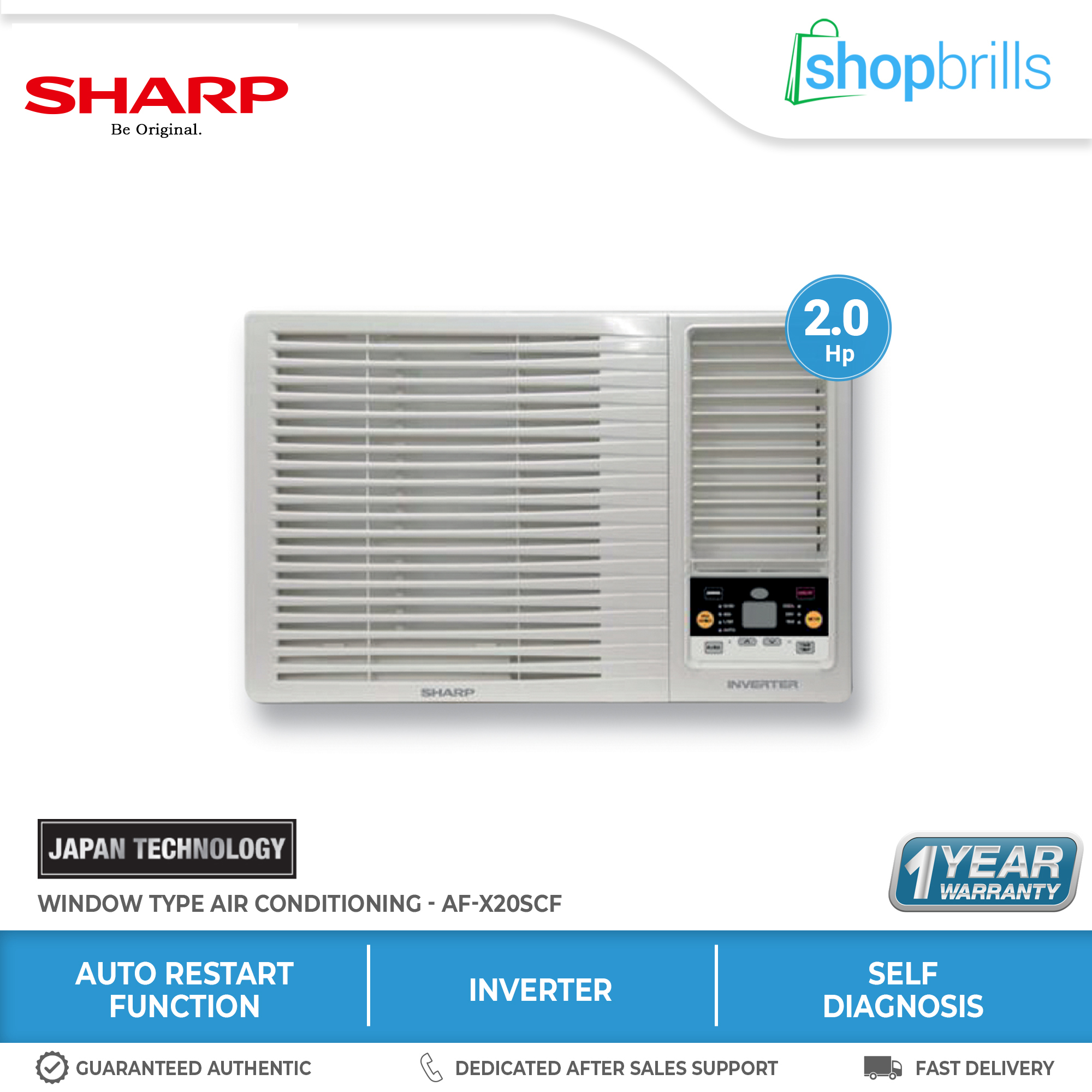 Sharp AF-X20SCF 2.0hp Window Type Aircon (Inverter)[ShopBrills / Brills ...