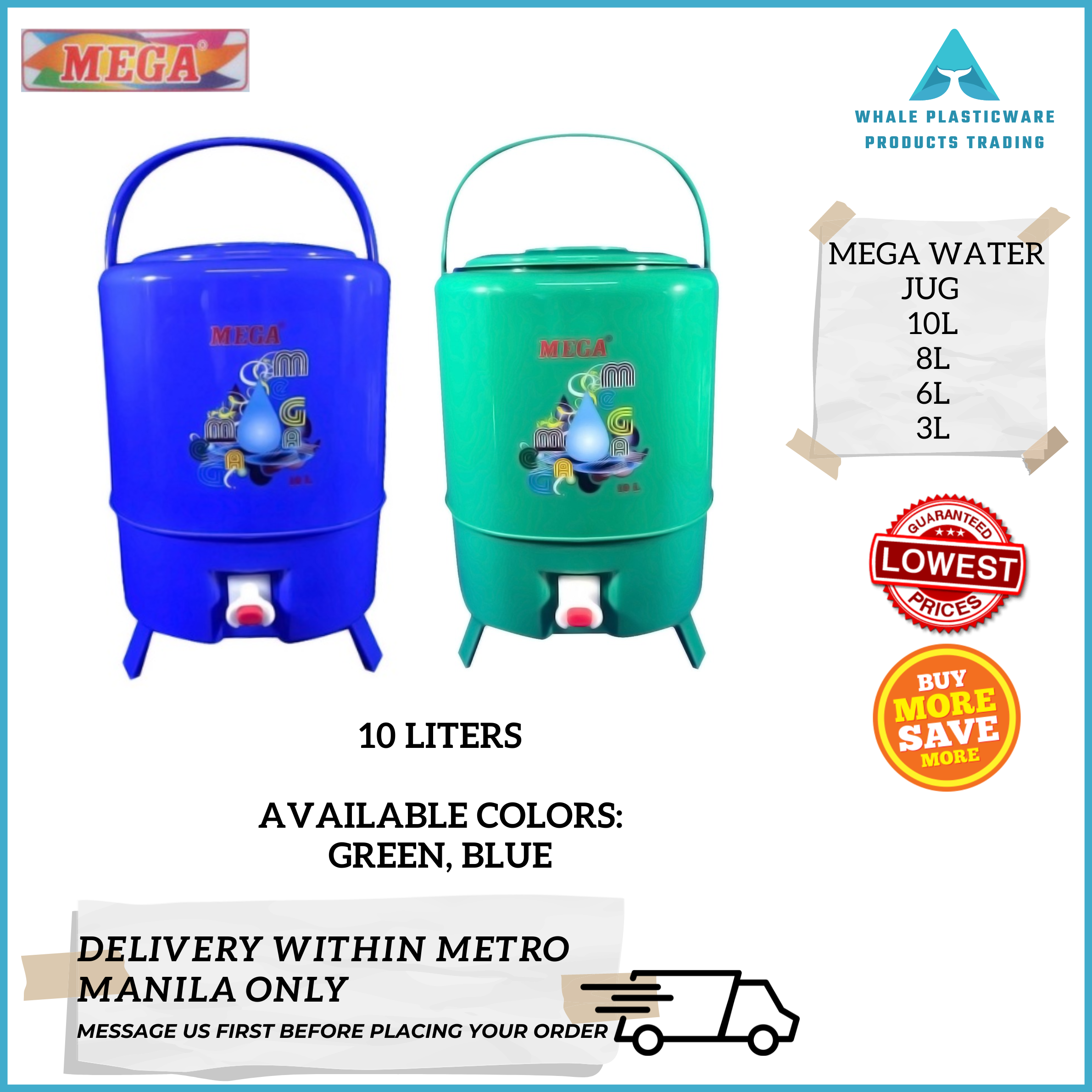 Mega Water Jug | 3, 6, 8, 10 Liters | Red, Blue, Green, Violet | Lazada PH
