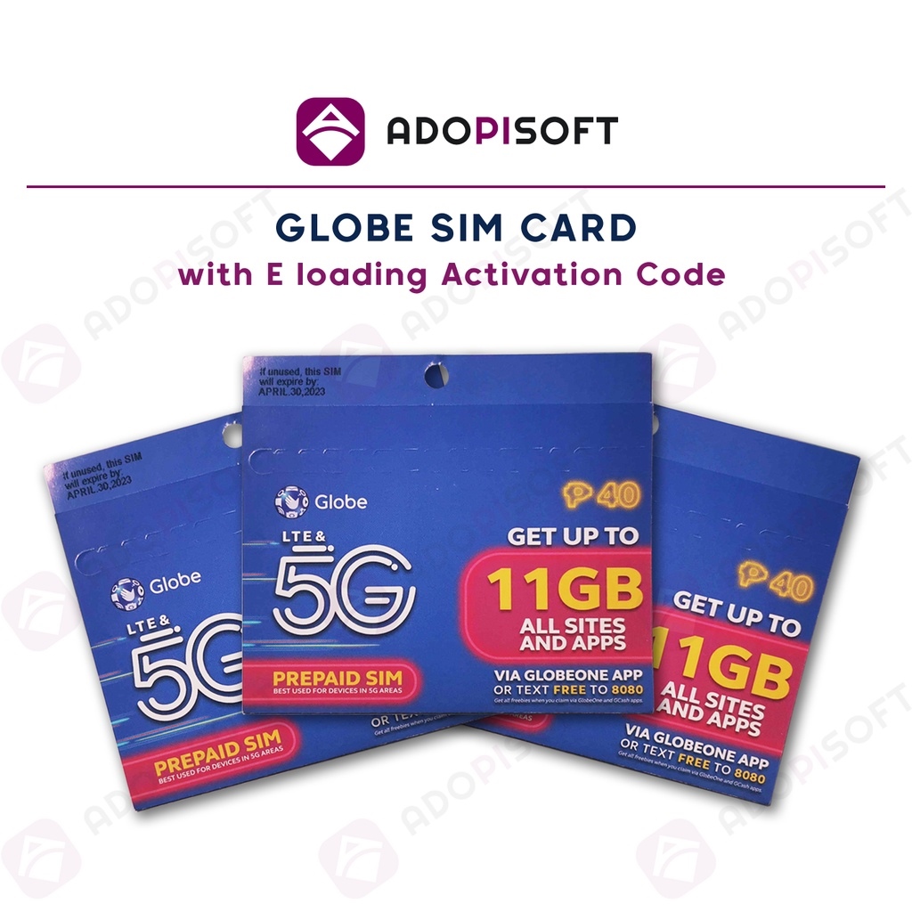 ADOPISOFT Globe Prepaid Sim w/ Offline Eload Activation Code- Good for ...