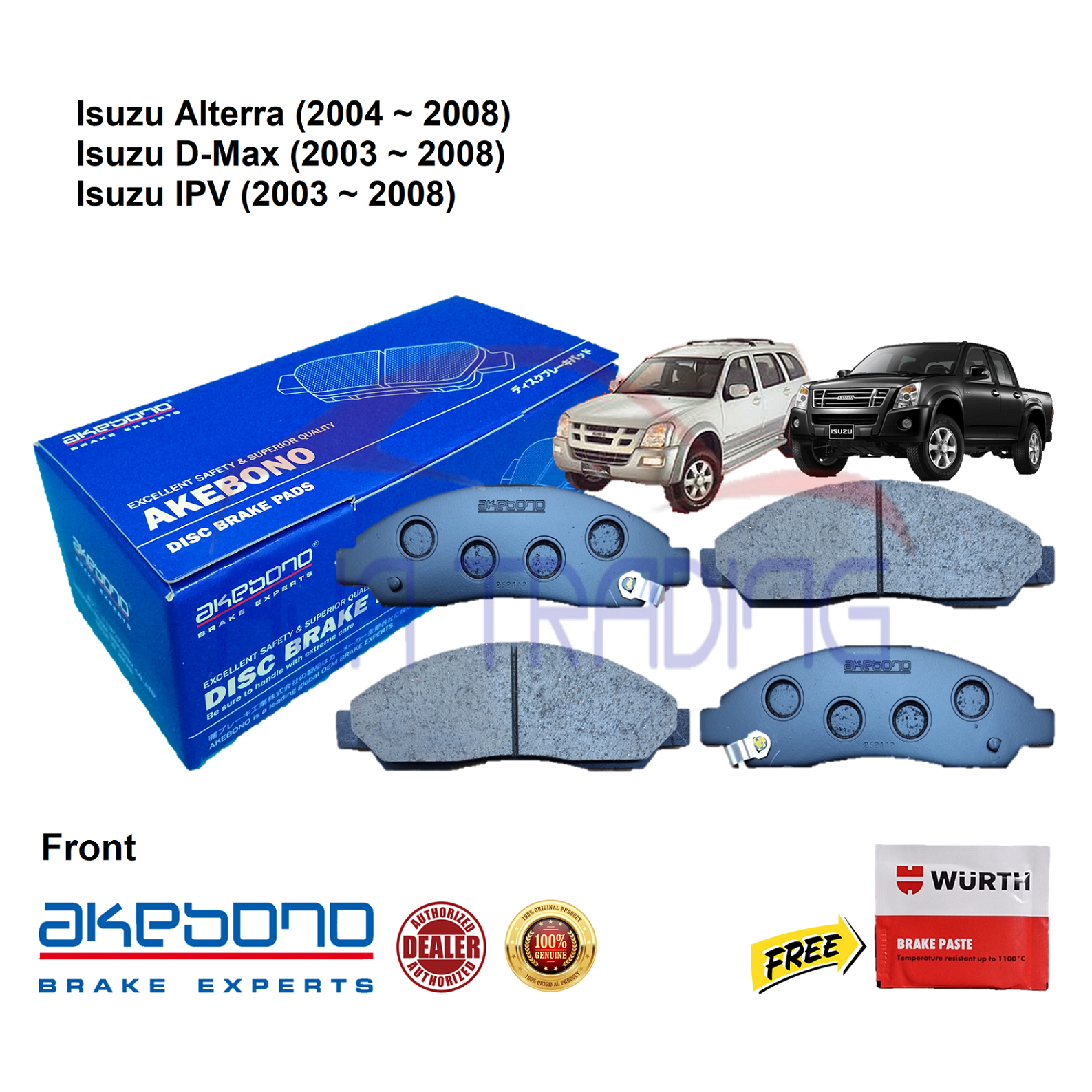 Genuine Akebono Front Brake Pads for Isuzu D-Max/IPV (2003~2008), Isuzu ...