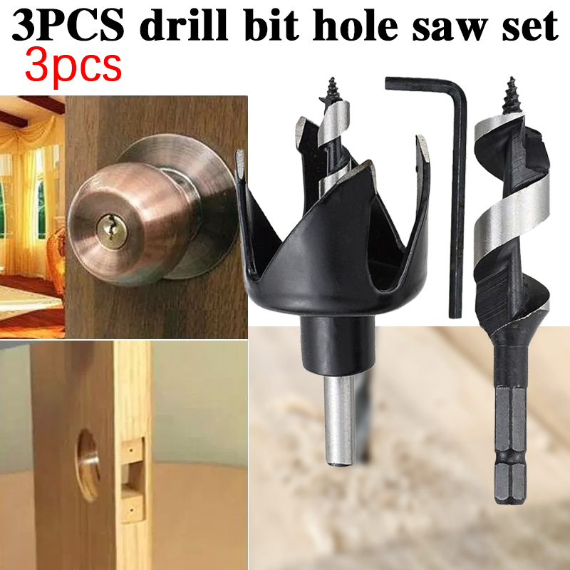 3PCS drill bit hole saw set wooden gate ball lock punch ball hole ...