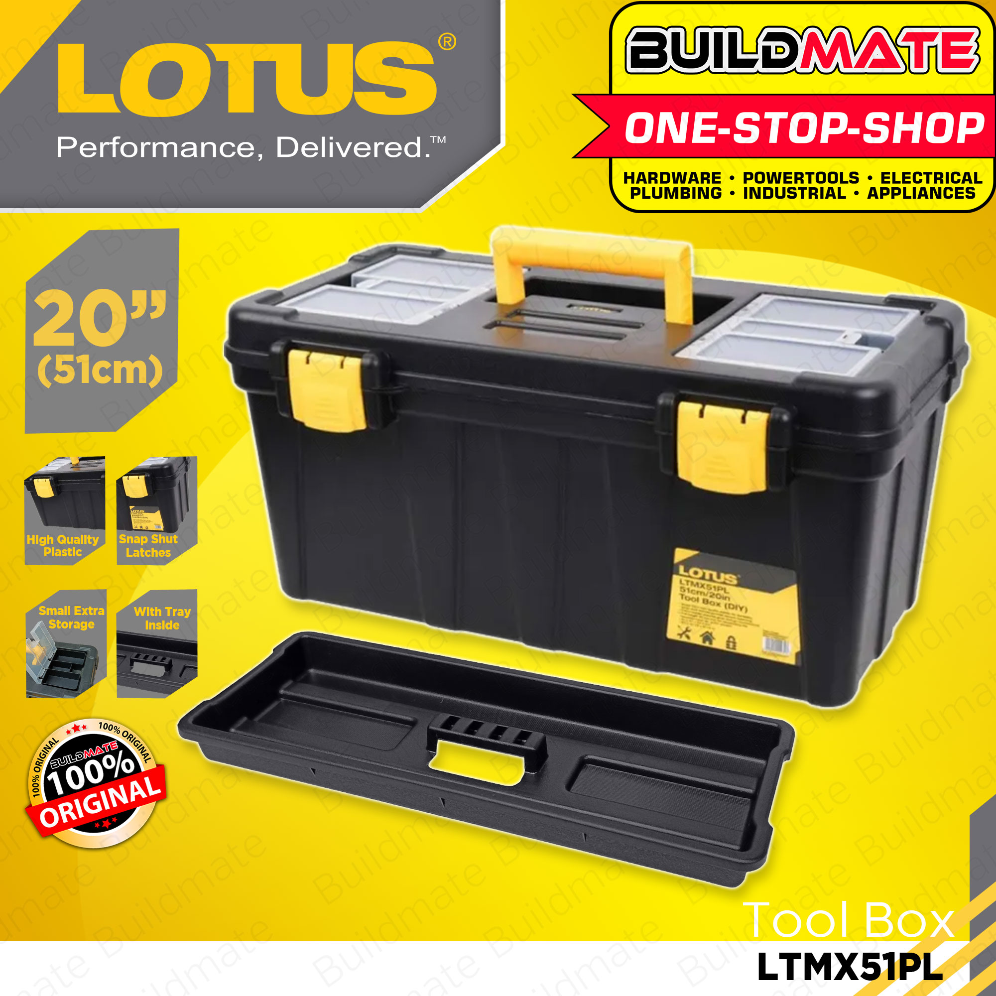 BUILDMATE Lotus Tool Box DIY Organizer Storage with Lock Inner Tray 13 ...