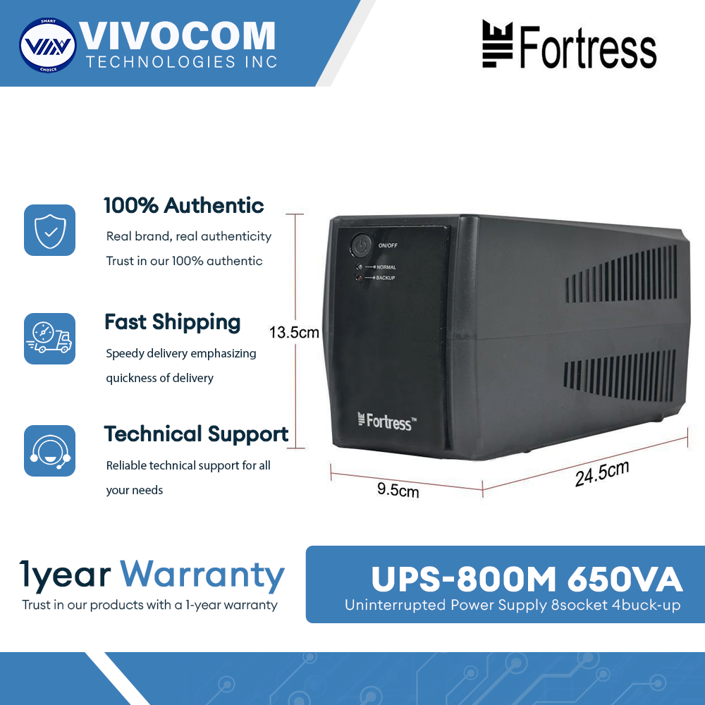 Fortress UPS-800M 650VA 8 Sockets 4buck-up UPS (Uninterruptible Power ...