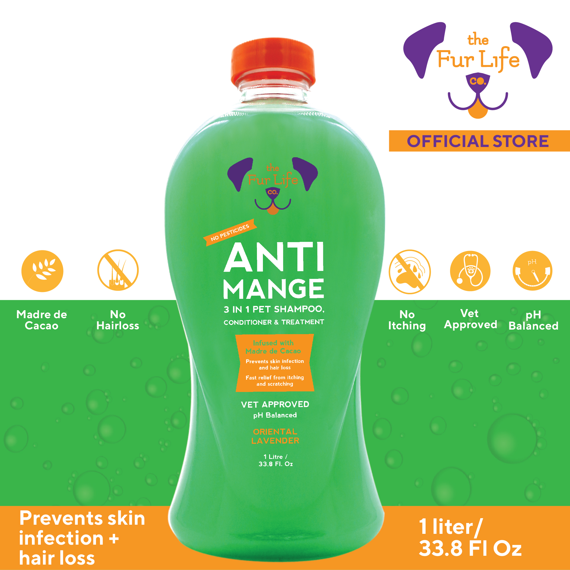 The Fur Life Anti-Mange 3-in-1 Dog Shampoo, Conditioner & Treatment 1L ...