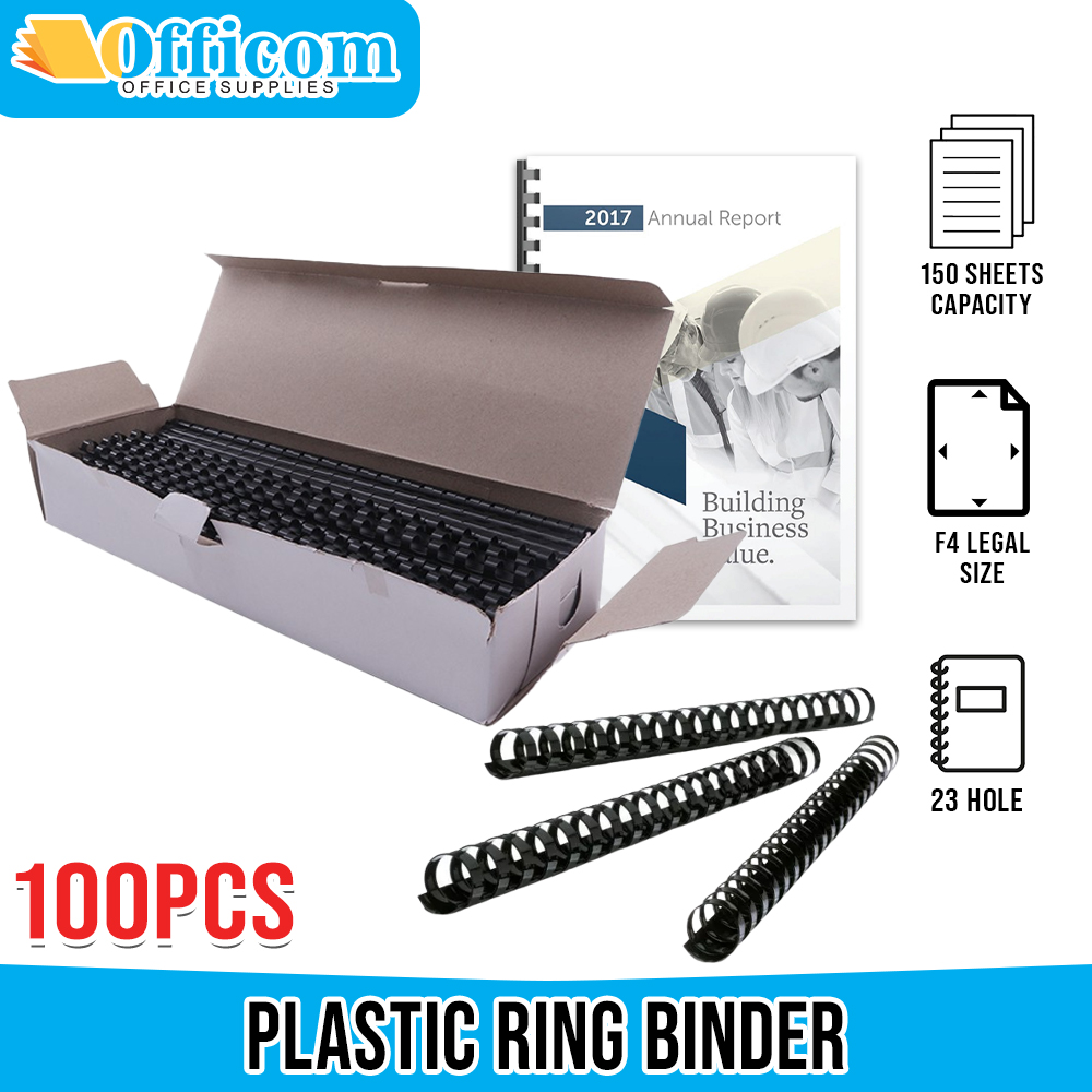 Officom 100pcs Plastic Ring Binder F4 Size 23 Holes (LONG/LEGAL) BLACK ...