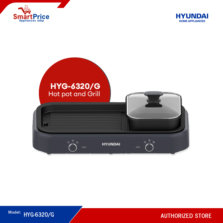 Hyundai Hot Pot and Grill HYG-6320/G, Non-stick Coating, Glass Lid ...