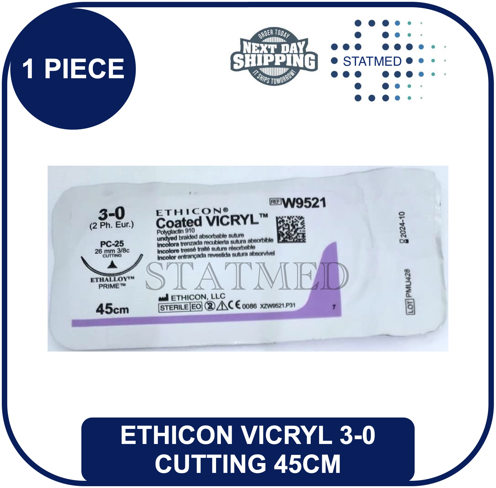 Vicryl Ethicon Sutures 3-0 PC Cutting 45cm [1 piece] | Lazada PH