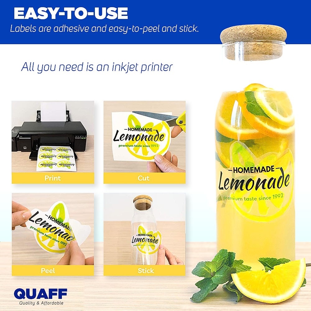 QUAFF Semi Clear Transparent Vinyl Inkjet Sticker Waterproof A4 Size ...
