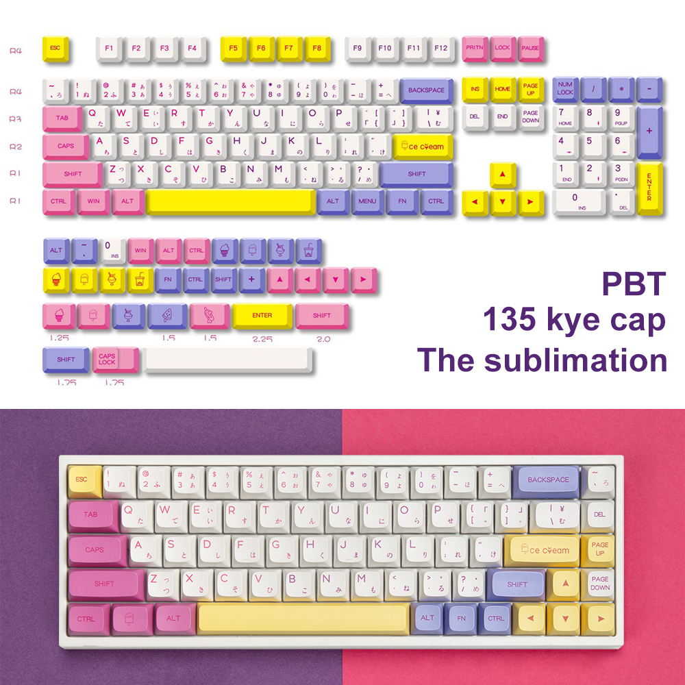 Keycap PBT Lychee Ice cream colorful cute Keycaps PBT Material Japanese 132Key XDA Outline ...