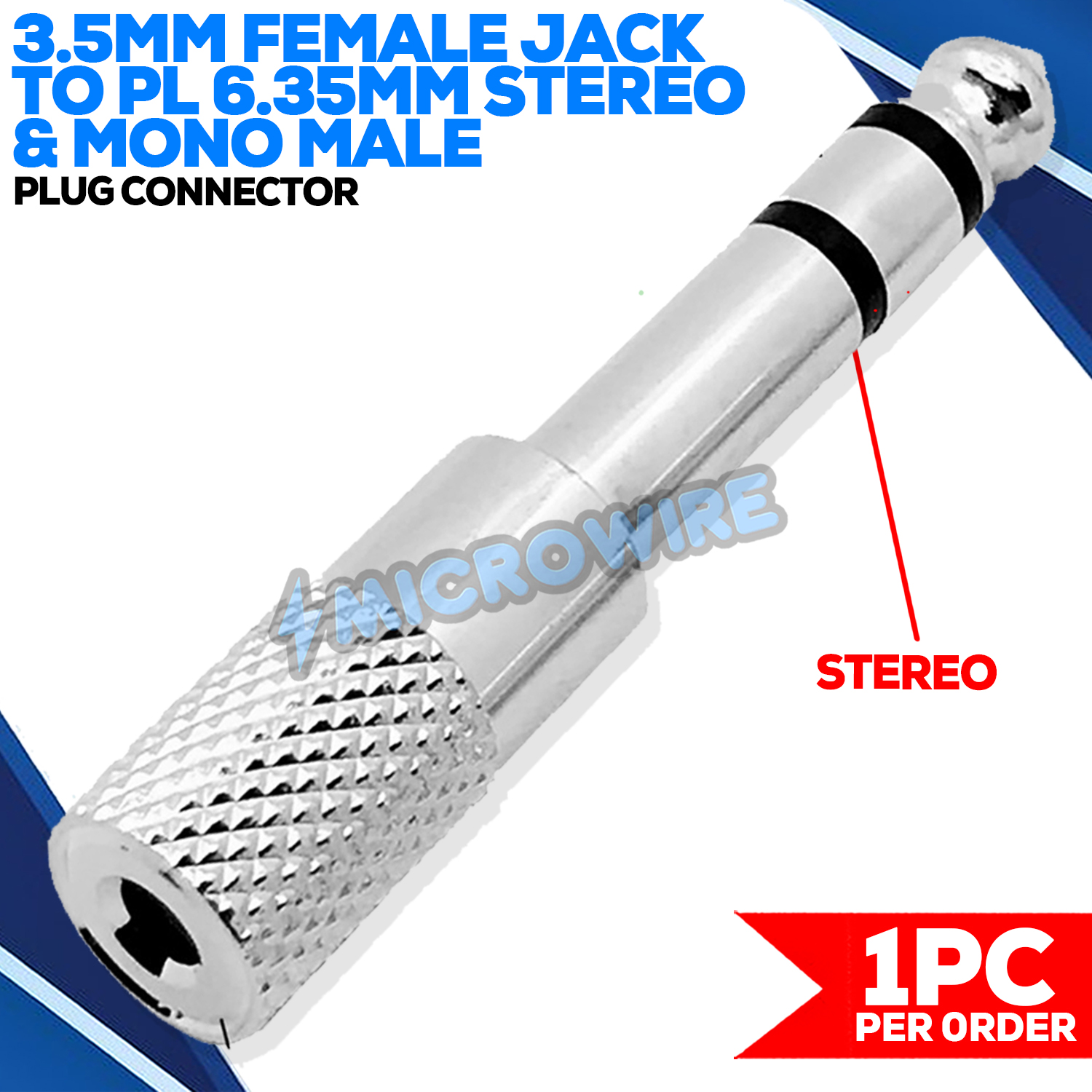 3.5mm Female Jack To PL 6.35mm Stereo & Mono Male Plug Converter ...