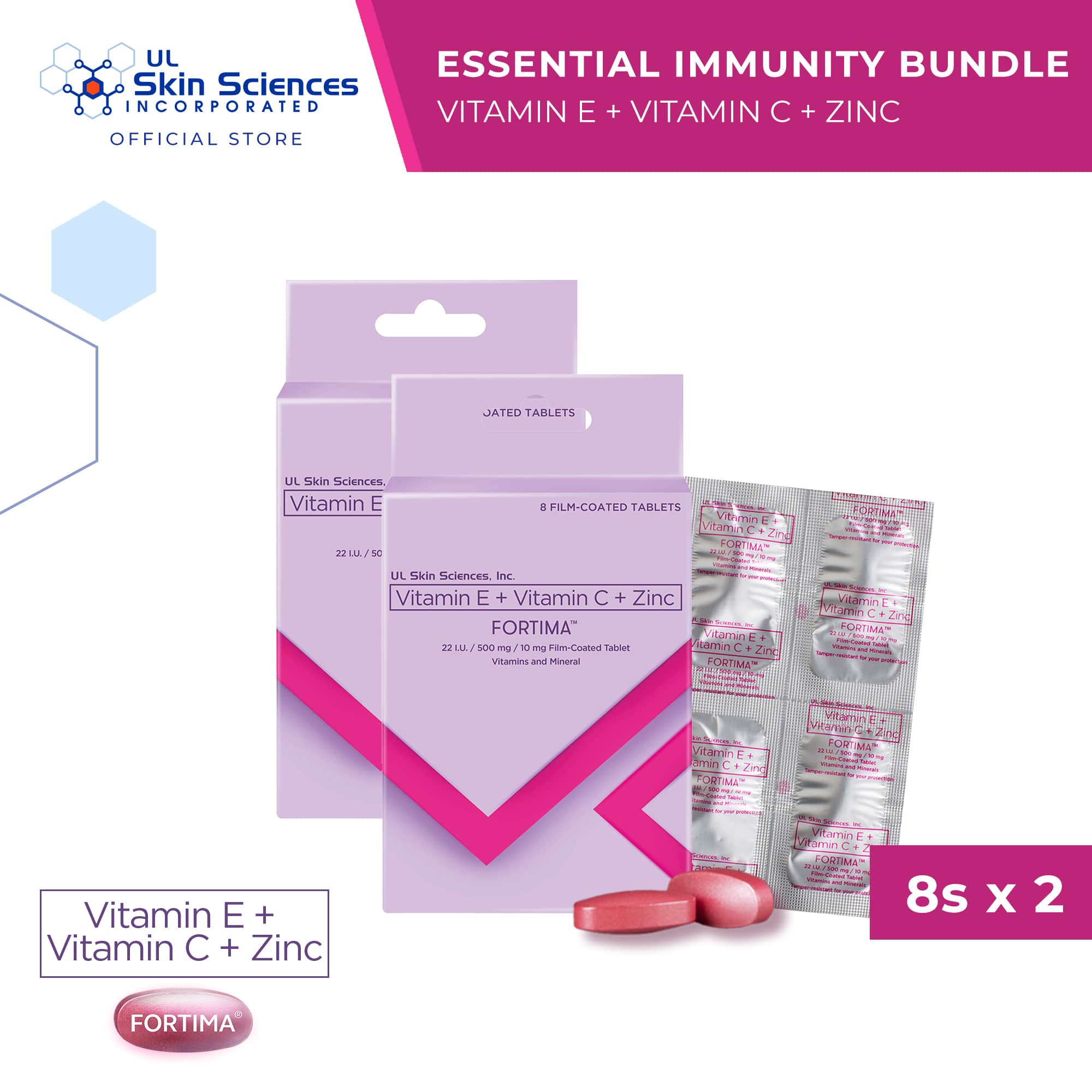 Fortima (Vitamin C + Zinc + Vitamin E) Essential Immunity Bundle 8s Box ...