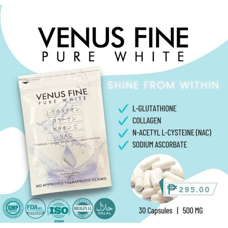 Venus Fine Pure White Glutathione and Collagen 500 mg 30 capsules ...