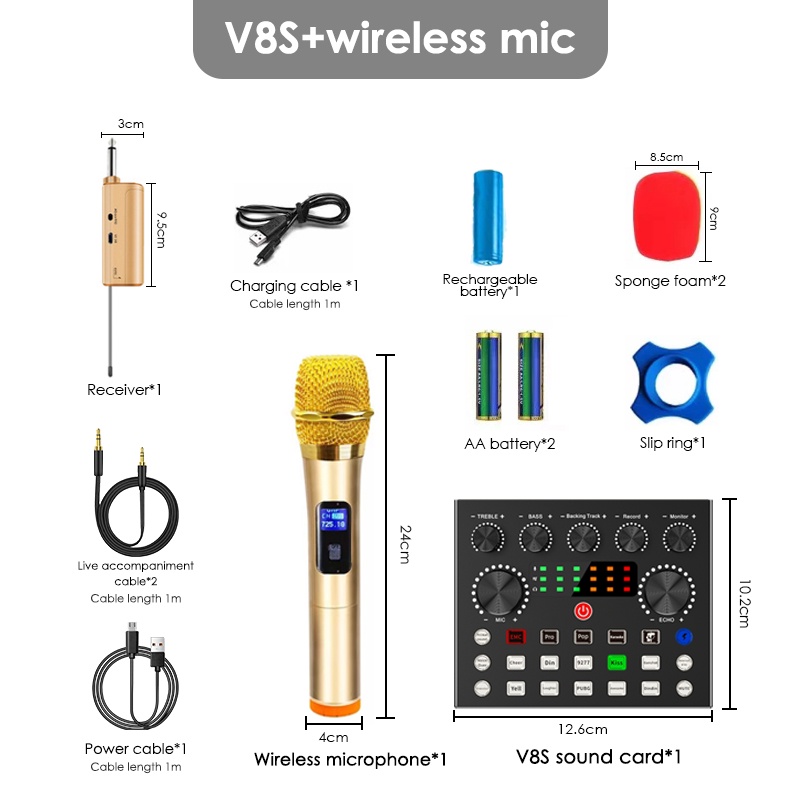【V8s wireless microphone】V8 sound card with wireless microphone for ...