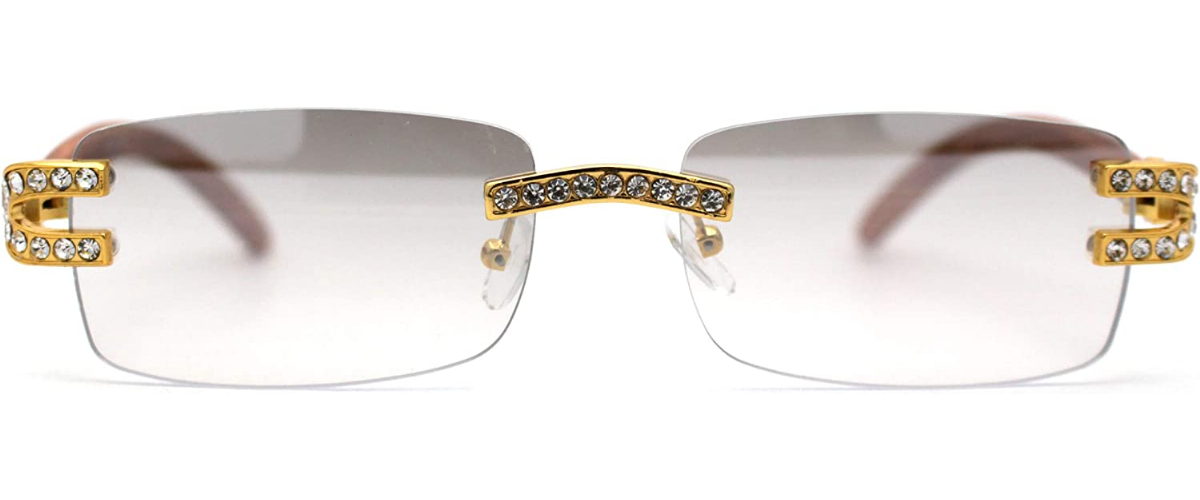 SA106 Luxury Rhinestone Stud Rimless Rectangle 90s Rapper Sunglasses ...