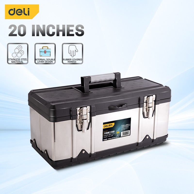 Deli Steel Toolbox 16/20 inches Stainless Steel Tool Box 2 Layer Heavy ...
