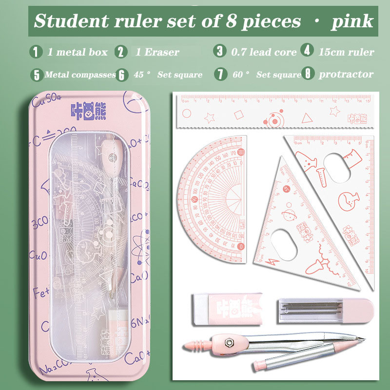 8Pcs Math Set Compasses Ruler Triangle Square Ruler Students Test ...