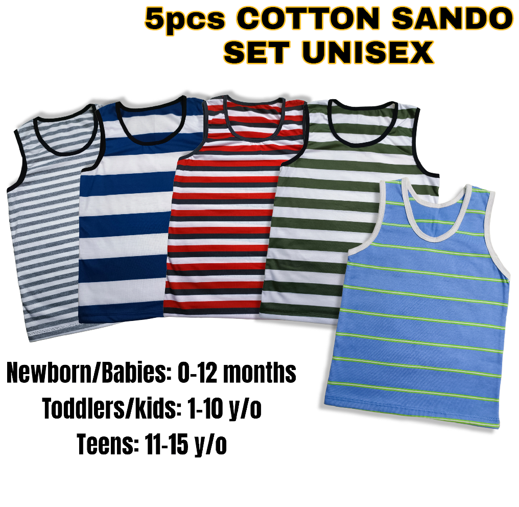 5 PCS KIDS SANDO BUNDLE MALL QUALITY ASSORTED DESIGN 1 - 15 YEARS OLD ...