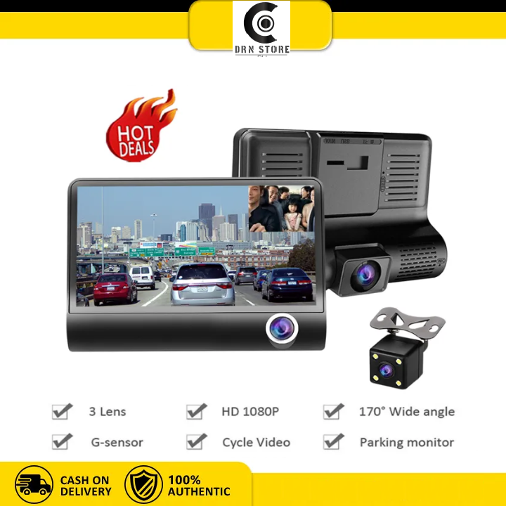 Car DVR 3 Cameras Lens 4.0 Inch HD Dash Camera 3 Lens With Rear View ...