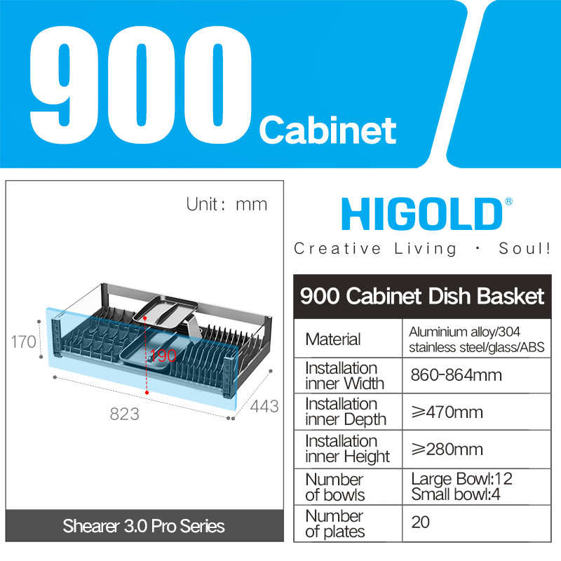 HIGOLD 3.0Pro Kitchen Pull Basket Divided Dishes And Baskets Glass ...