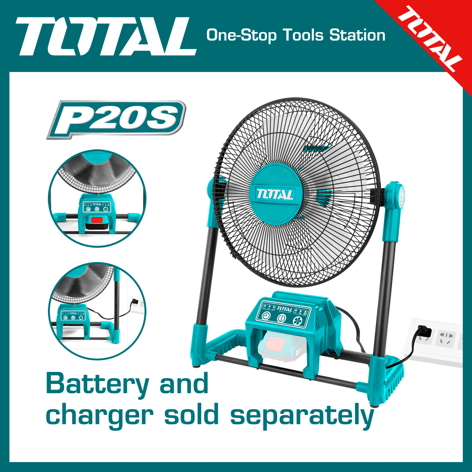 TOTAL TFALI2001 13" Cordless Fan 20V(NO battery and charger included ...