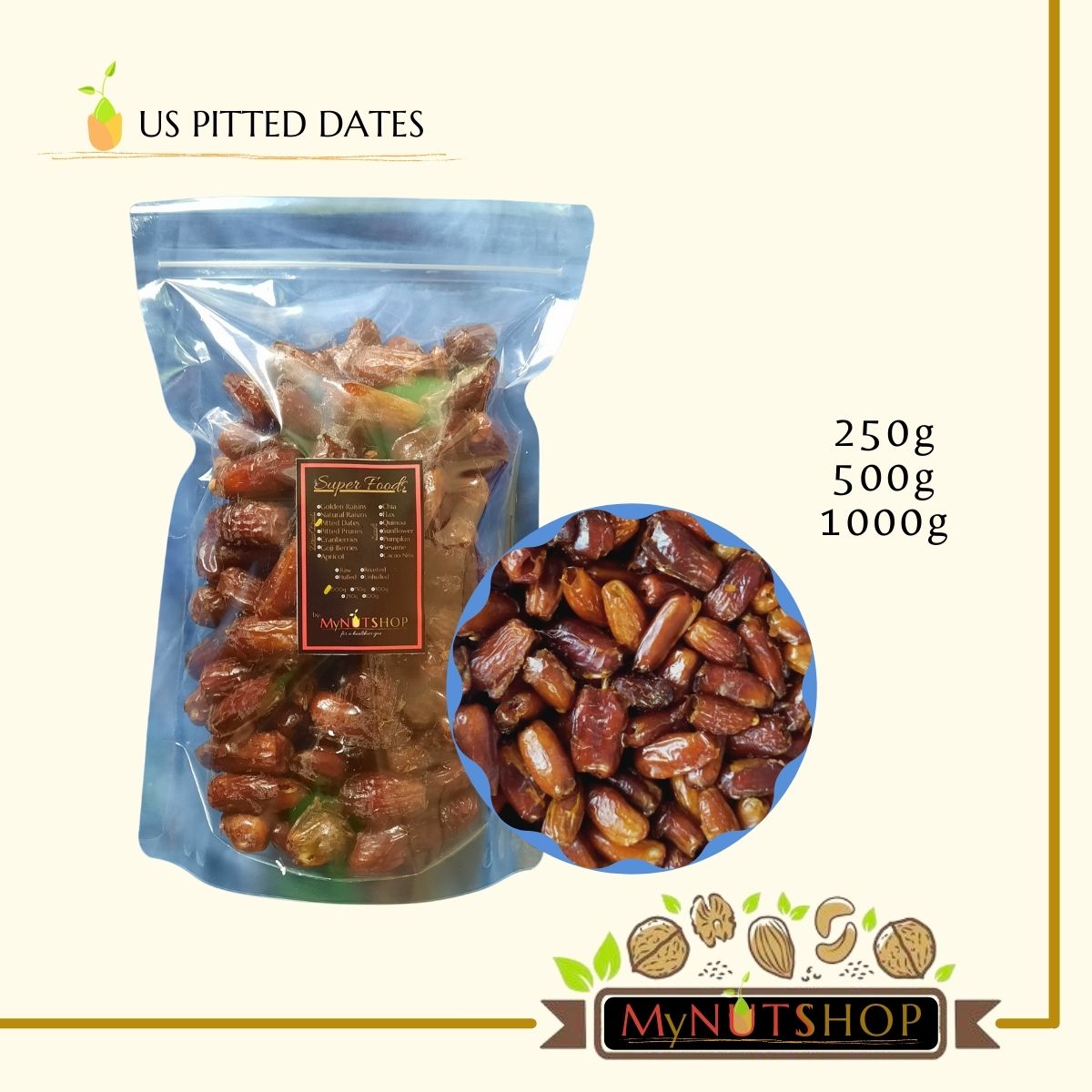 Premium DRIED PITTED DATES I from the USA I Ready to eat I in 1kg 500g ...