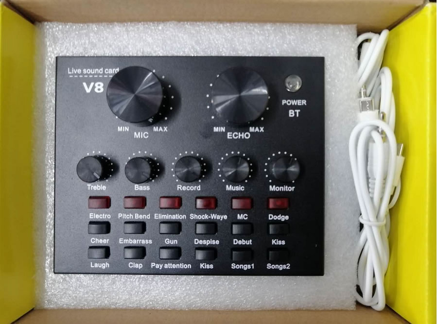 V8 Sound Card, Sound Effects Board with Audio Mixer for Streaming, with ...