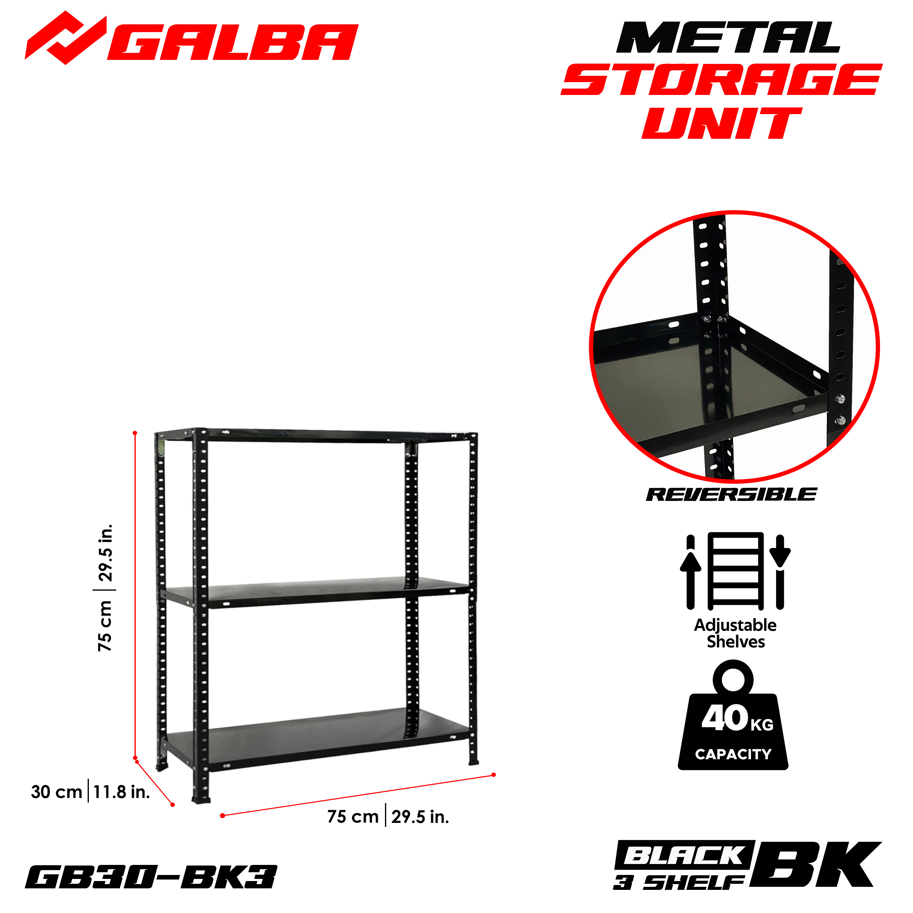 GALBA Galvanized Steel Storage Rack Metal Shelf GB White/Black/Silver ...