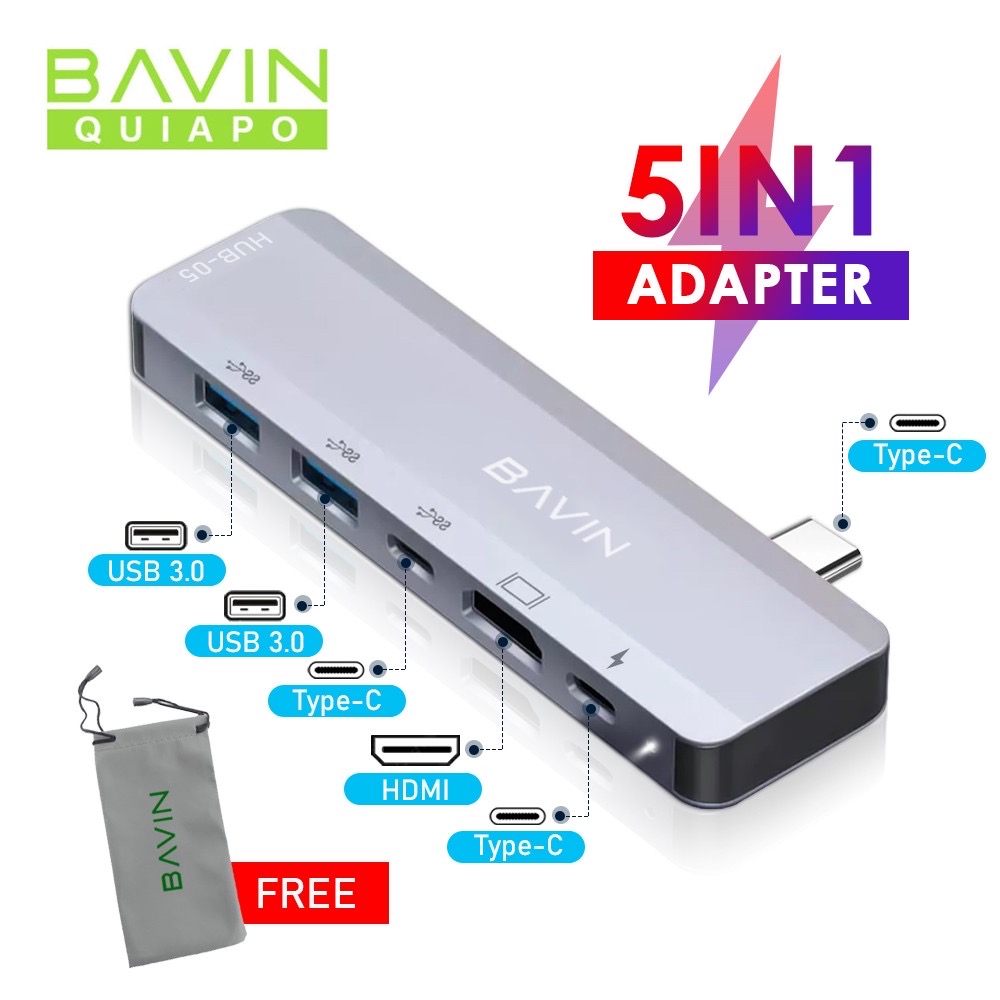 BAVIN Multi-function Hub Adapter 5 in 1 Supported Data Transfer ...
