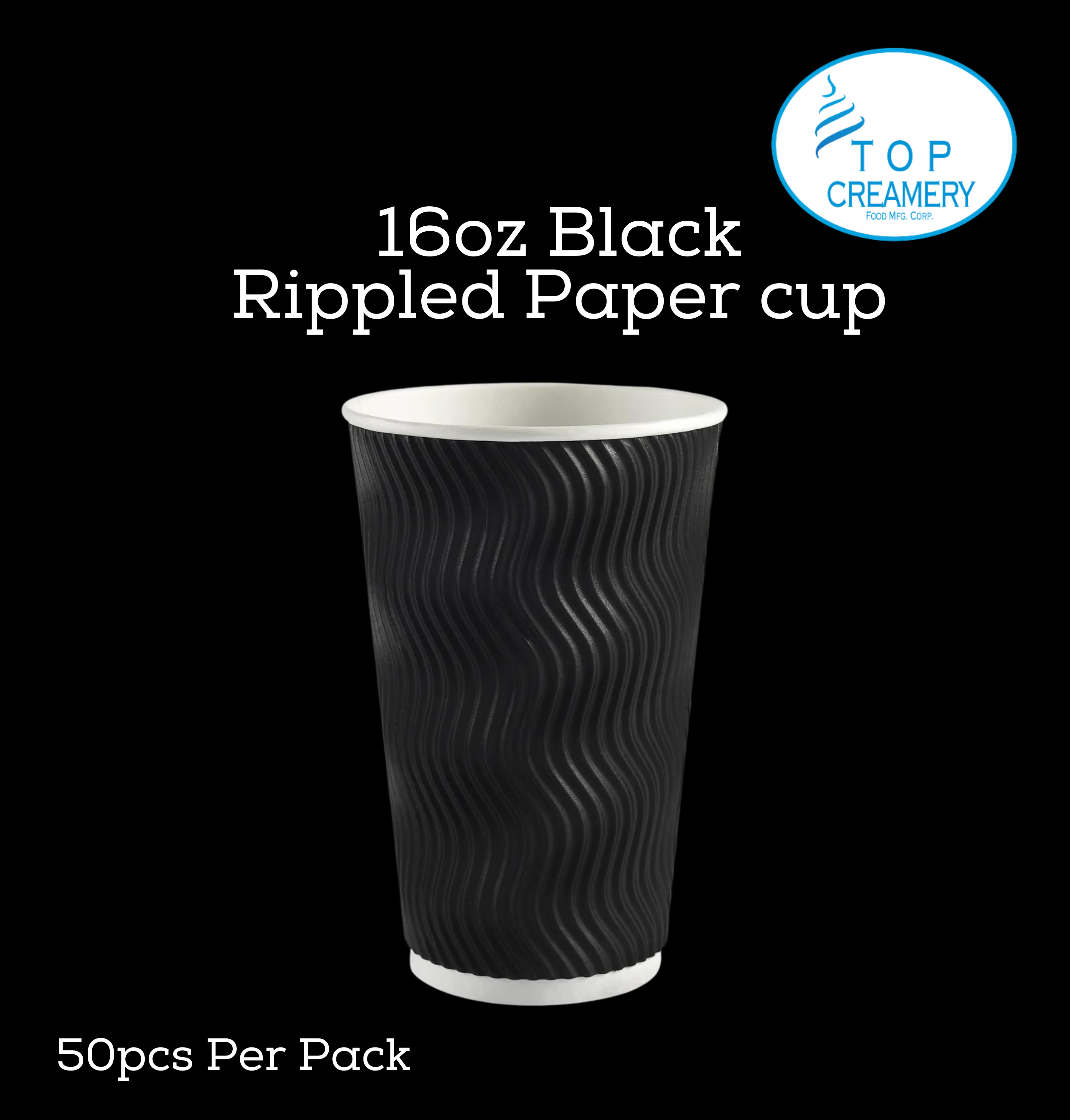 Rippled Black Paper Cup 22oz, 16oz, 12oz - Sold per pack (50pcs ...