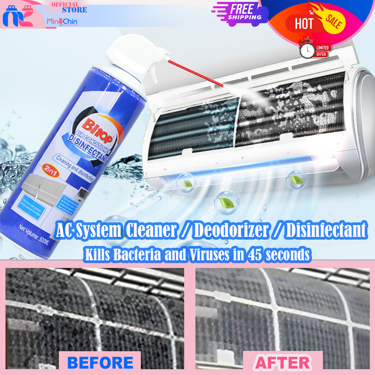 1Pc Air Conditioner Disinfectant Foam Spray 500ml Ac Cleaning Air ...