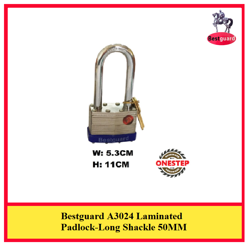 Hardware Onestep Bestguard A3024 Laminated Padlock-Long Shackle 50MM ...
