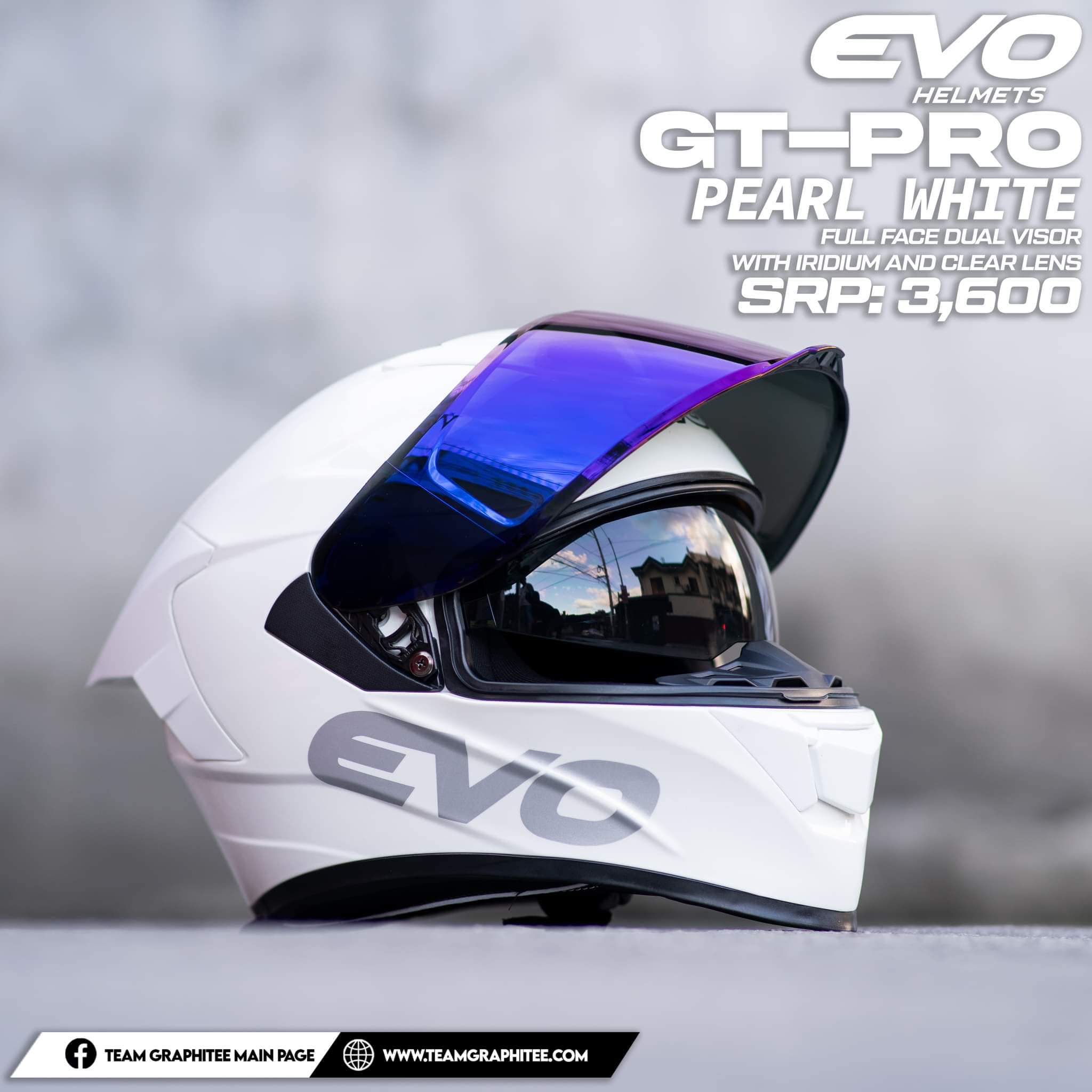 EVO GT PRO PEARL WHITE (NON REVO BLUE LENS) FULL FACE DUAL VISOR WITH ...