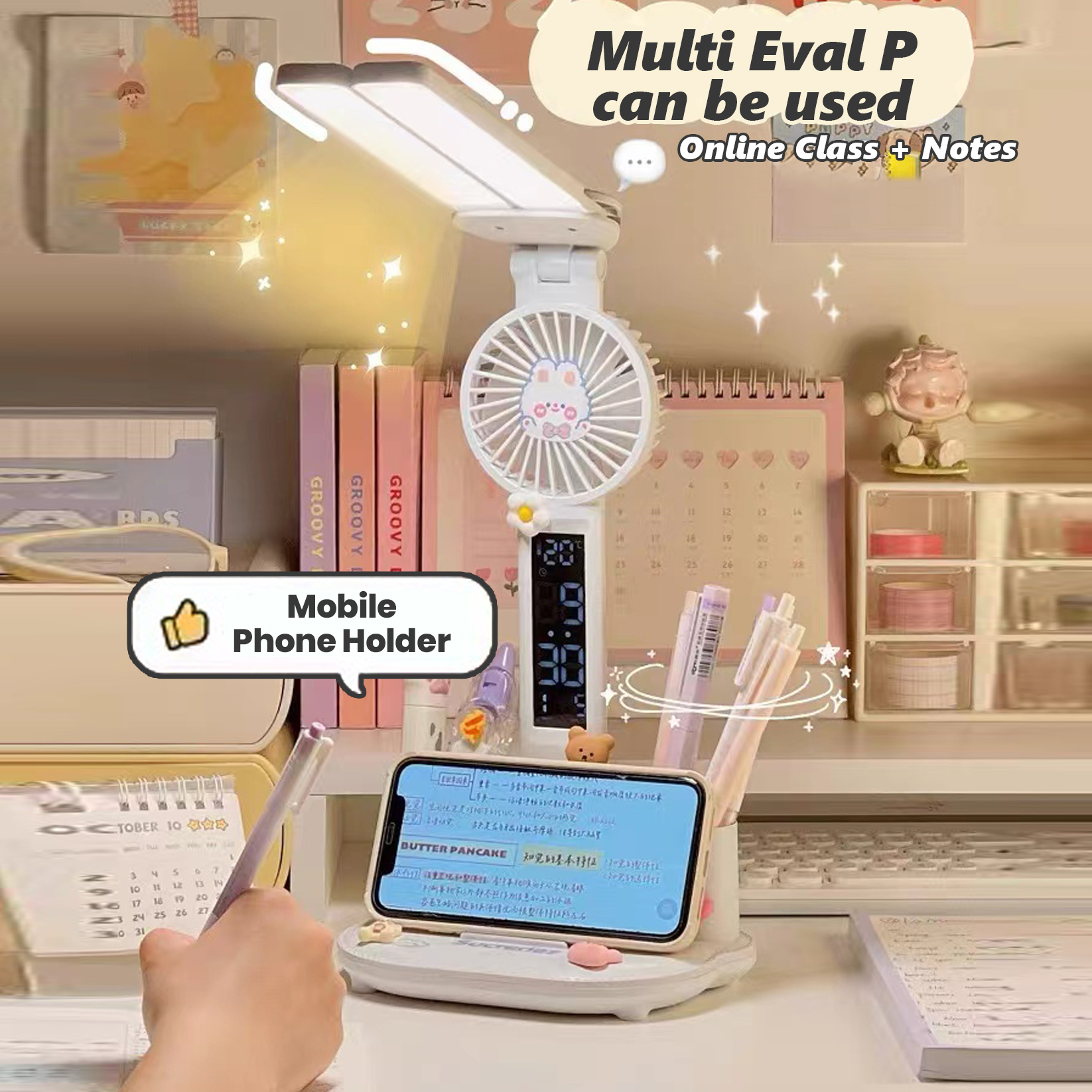 LED Table Lamp for Study Desk Lamp with Fan Lampshade for Study Table 2 ...