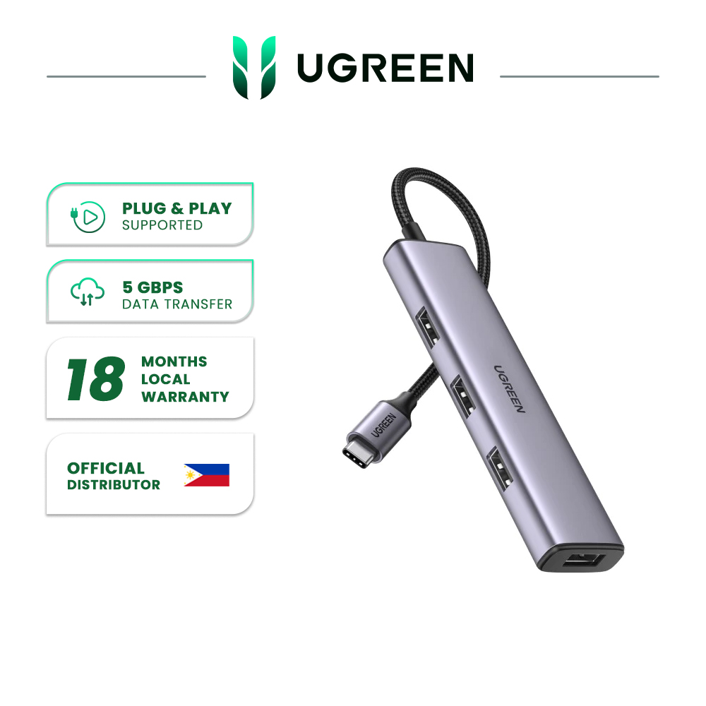UGREEN USB-C to 3× USB3.0 Hub + RJ45 (1000M) Ethernet Adapter / USB C ...
