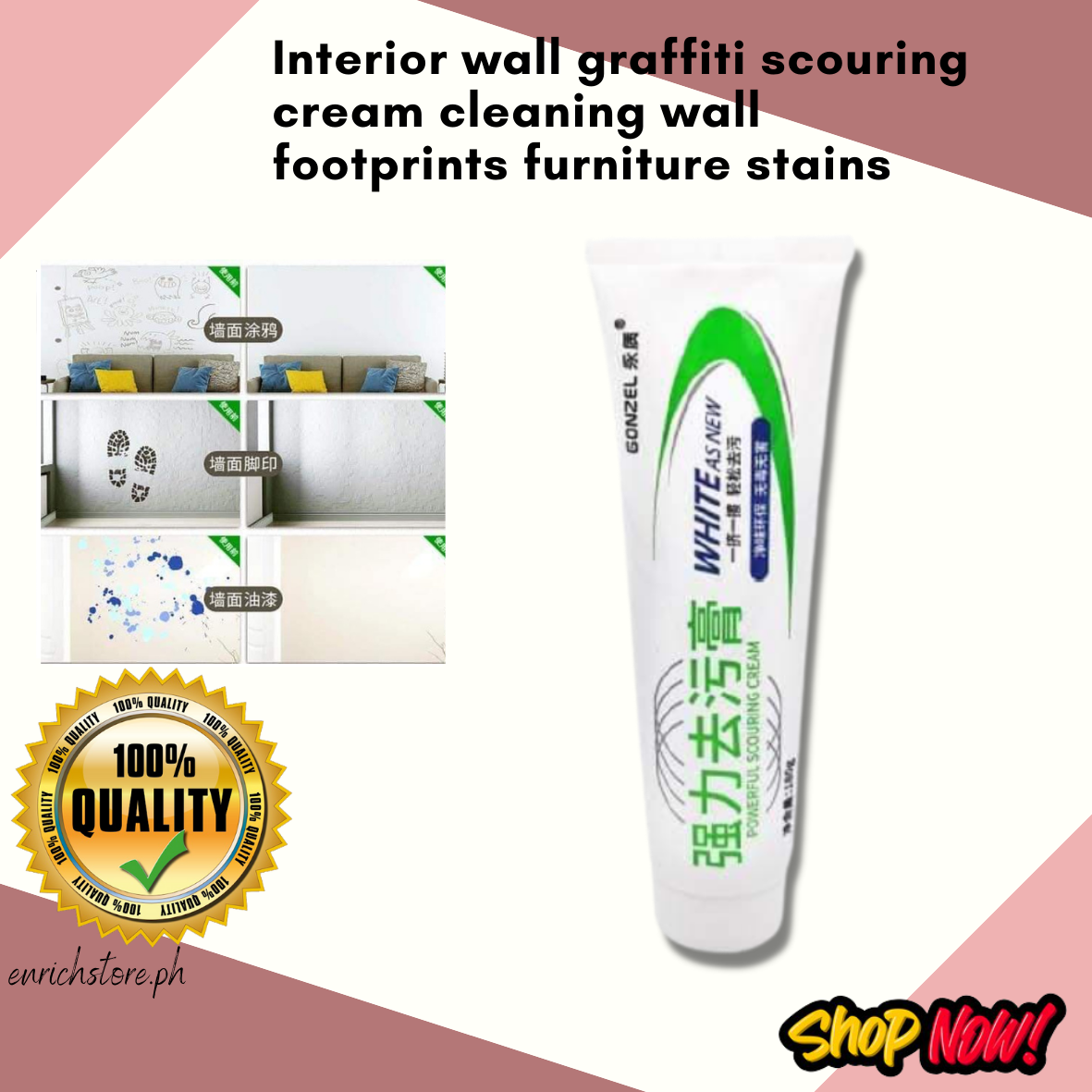 Interior wall graffiti scouring cream cleaning wall footprints ...