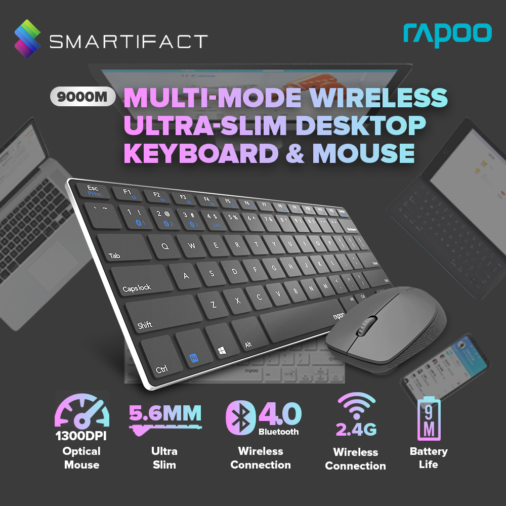 Rapoo 9000M / 9010M Wireless Bluetooth Mouse & Keyboard Set Multi Mode ...