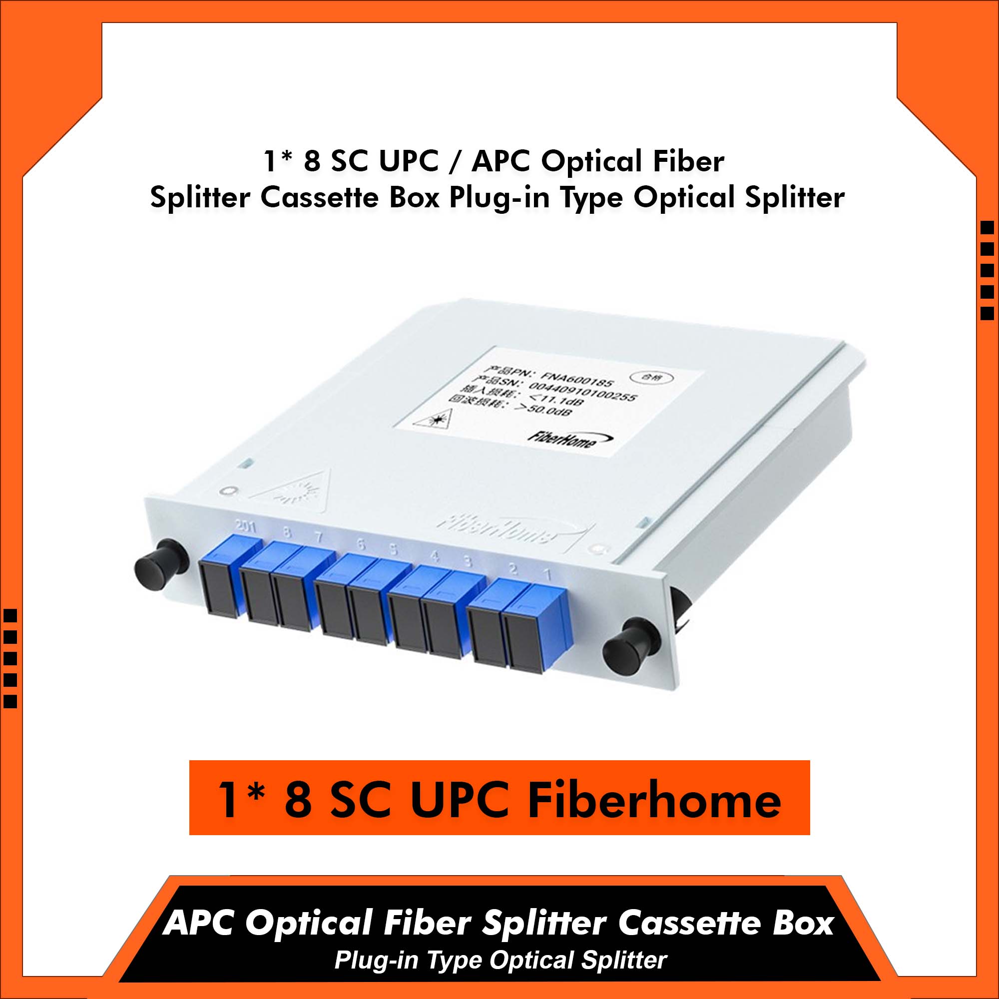 Optical Fiber Splitter Cassette Box 1* 8 SC UPC / APC Plug-in Type ...