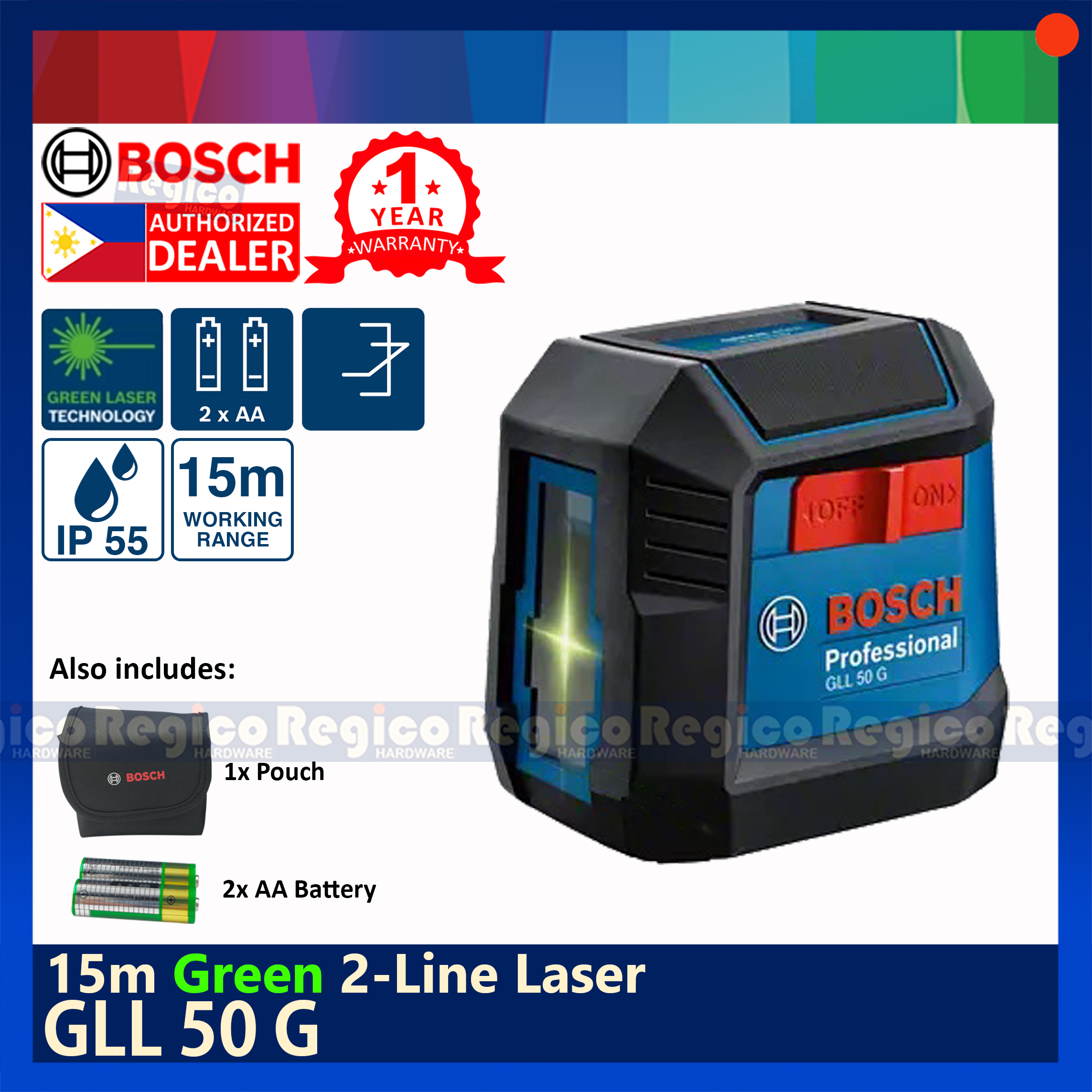 Bosch GLL 50 G 15m Green 2-Line Line Laser levelling Tool Bosch ...