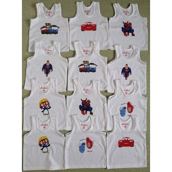 12pcs newborn /infant white character muscle sando (0-6 months) pure ...