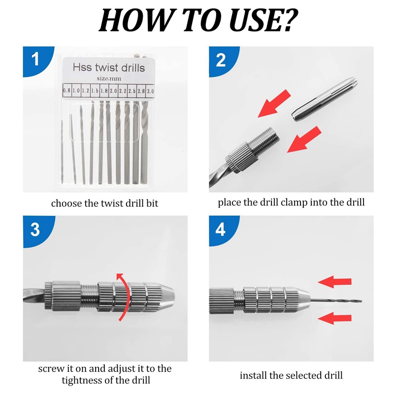 24Pc Pin Vise Hand Drill Bit Set Mini Twist Drills Set with Precision ...