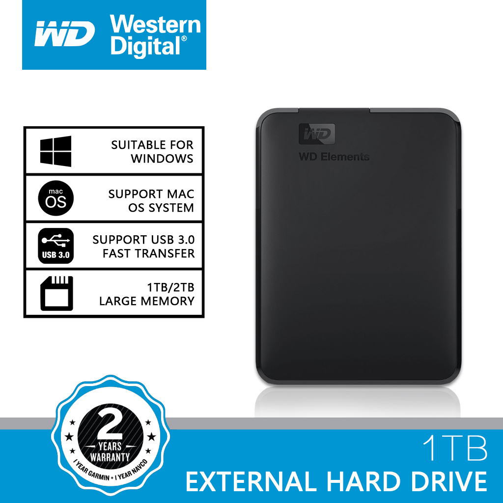 WD Elements USB 1TB External HDD Hard Drive Black Techinn