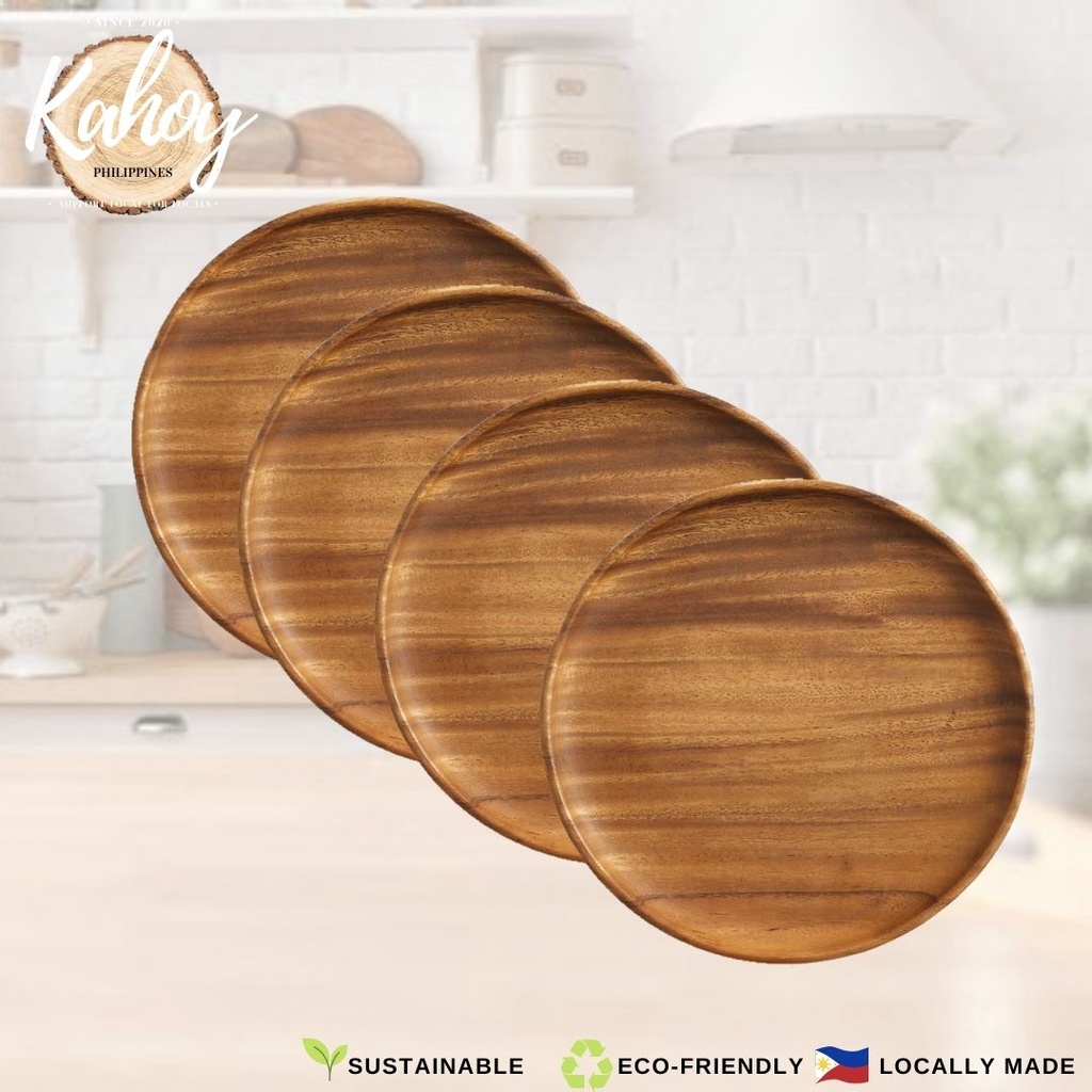Kahoy (Set of 4) Round Wooden Plates Wooden Set Plates (Different Sizes ...