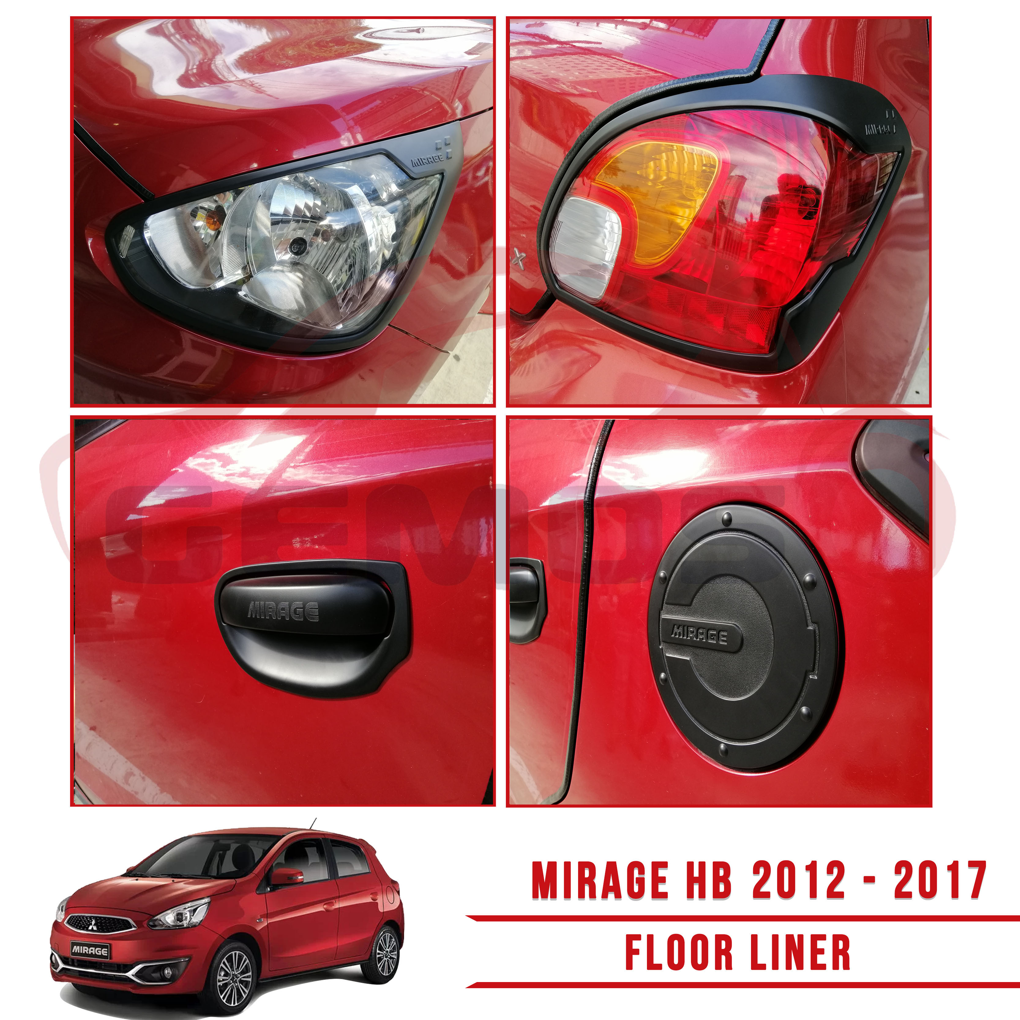 MIRAGE HATCHBACK GLX 2012 - 2023 GARNISH COVER COMBO SET (2012 2013 ...