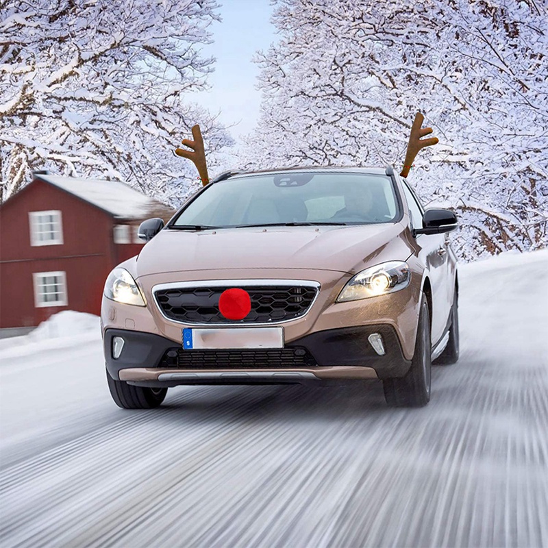 Car Reindeer Antlers & Nose Decorations Top & Front Grille Reindeer ...