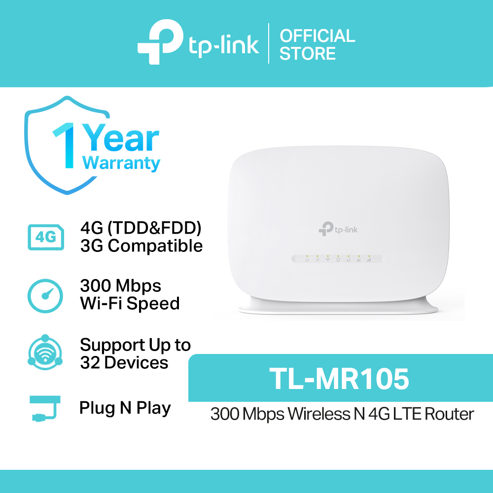 TP-Link TL-MR105 300 Mbps Wireless N 4G LTE Router, 3G/4G Network, Connects Up to 32 Devices ...