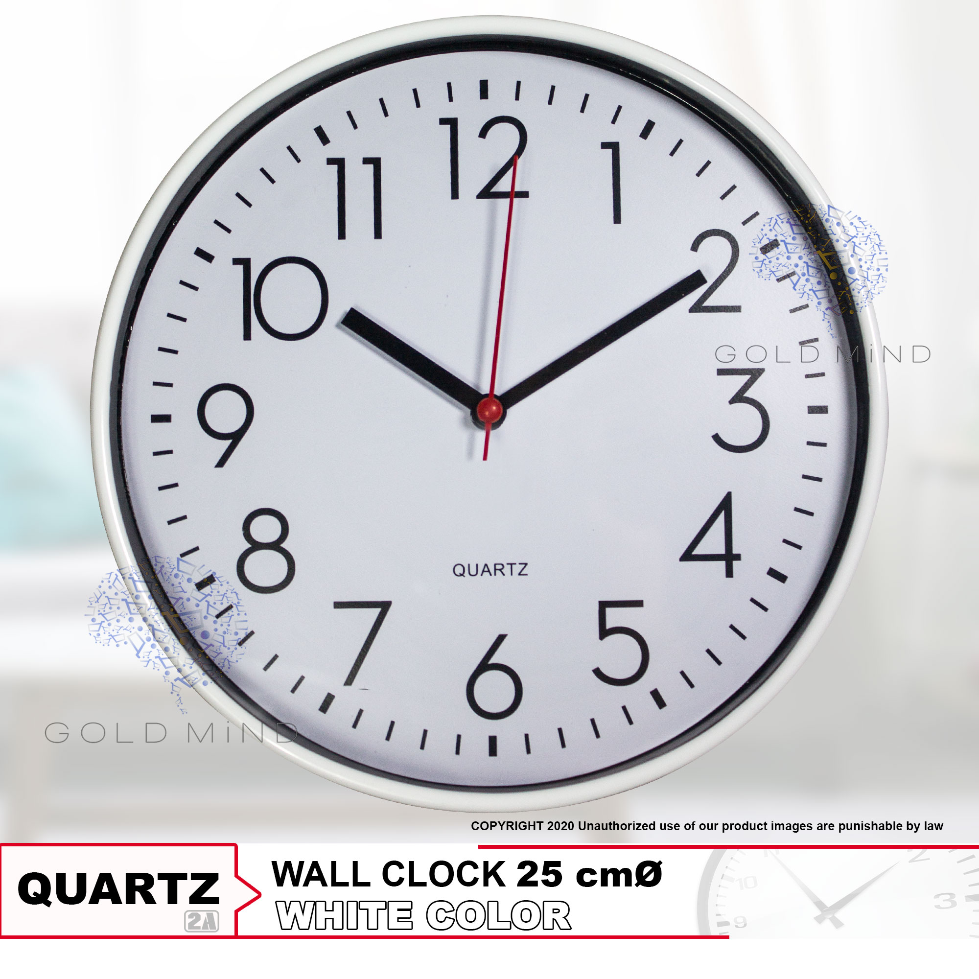Quartz Wall Clock 25cm Ø (10 inches) - Gold Mind Everyday Low Price ...