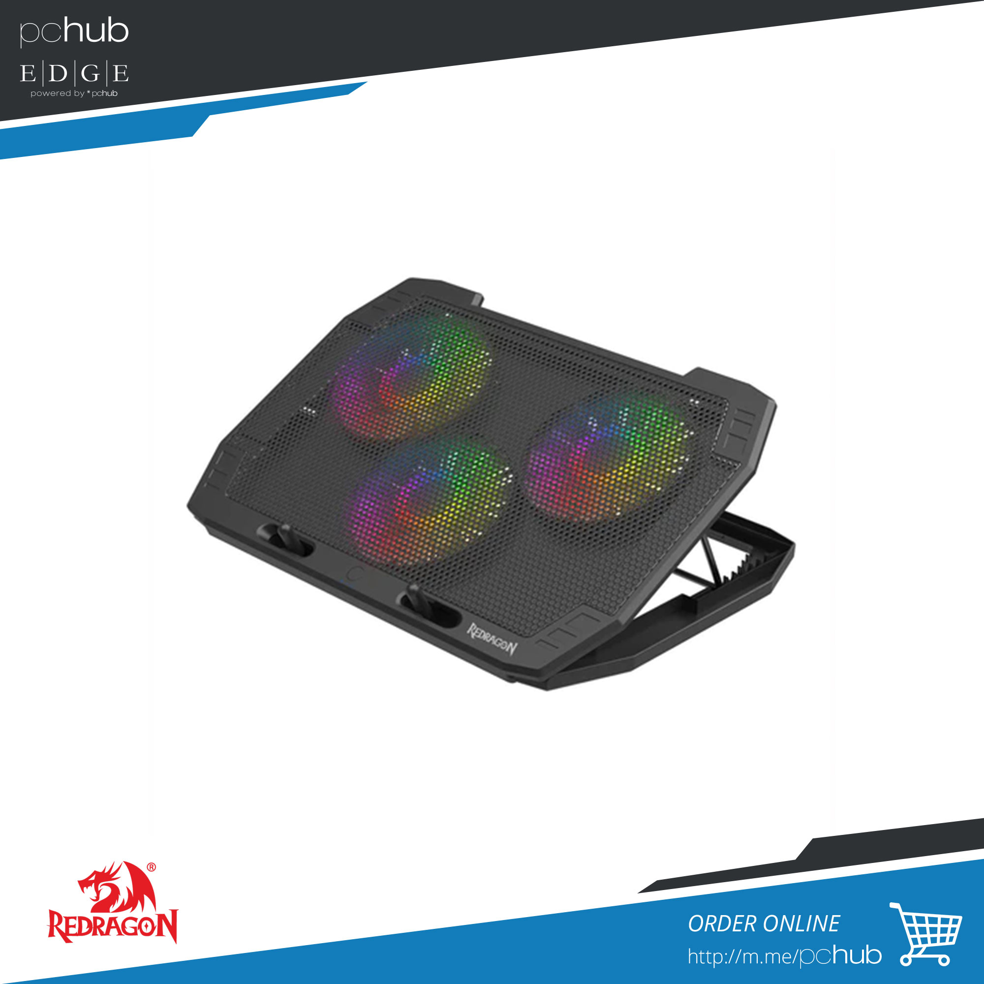 Redragon Ingrid GCP511, laptop cooler, 3 fans RGB, up to 17", black ...