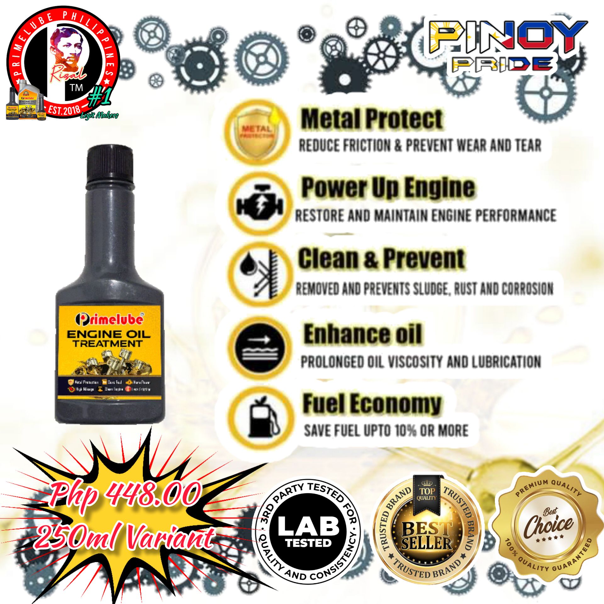 Pinoy PrimeLube Engine Oil Treatment or Engine Oil Additives 250ml Aero ...