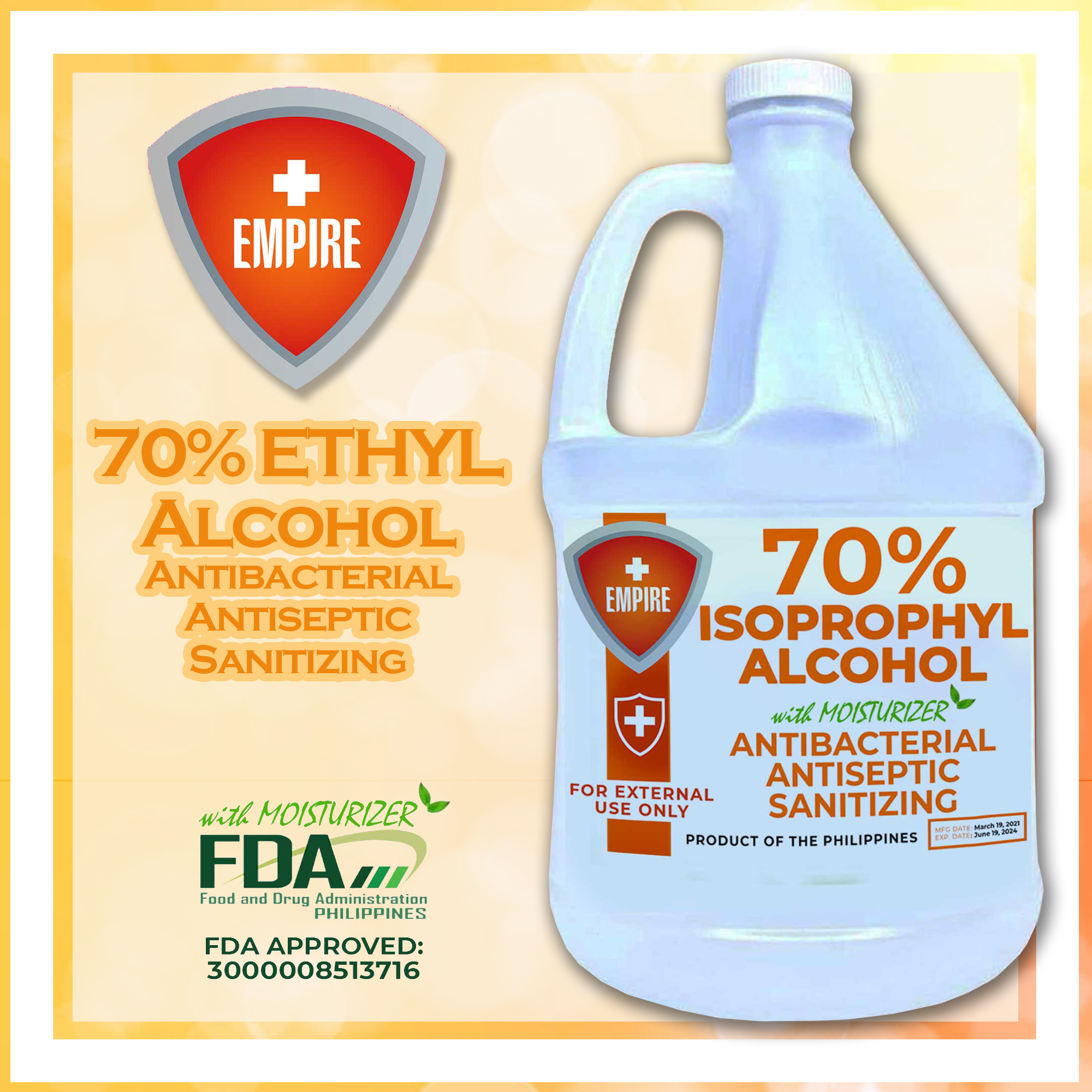 70 ISOPROPYL ALCOHOL SOLUTION 1 GALLON With Moisturizer EMPIRE 70 ISOPROPYL ALCOHOL SOLUTION 1 GALLON With Moisturizer EMPIRE